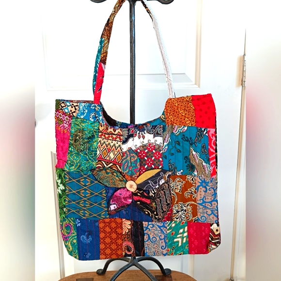 Bags | Colorful Multiprint Patchwork Design Tote | Poshmark